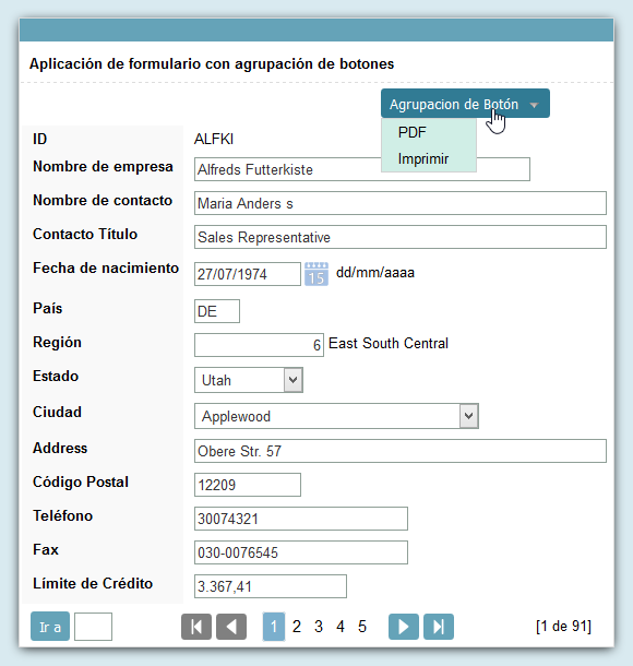 Aplicación de formulario con agrupación de botones