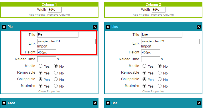 Container with charts