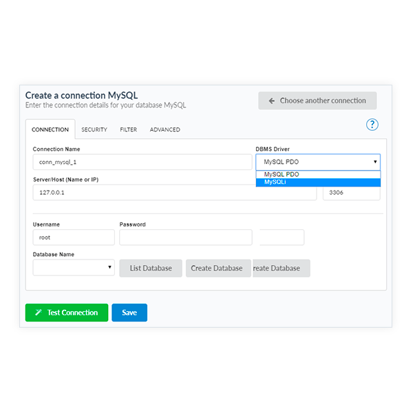 Databases - Features - Scriptcase